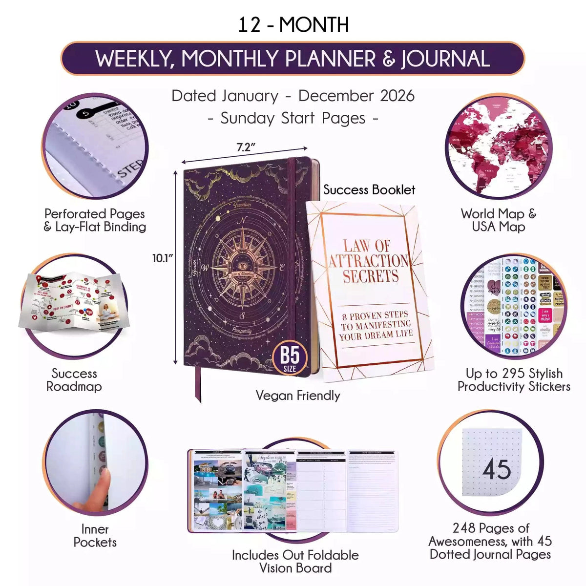 Jan - Dec 2026 Dated Deluxe LOA 12 Month Planner (B5 size: 7.5 x 10 in ...