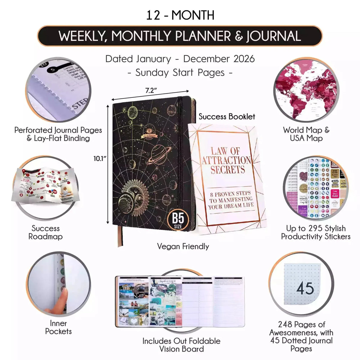Jan - Dec 2026 Dated Deluxe LOA 12 Month Planner (B5 size: 7.5 x 10 in ...
